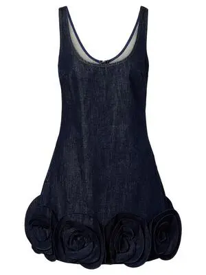 SELF-PORTRAIT Floral-applique Denim Minidress - Grey