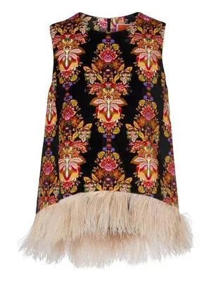 La DoubleJ La Scala Feather-trimmed Top - Multicoloured