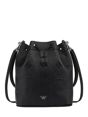 Mcm Dessau Drawstring Bag In Maxi Monogram Leather - Black
