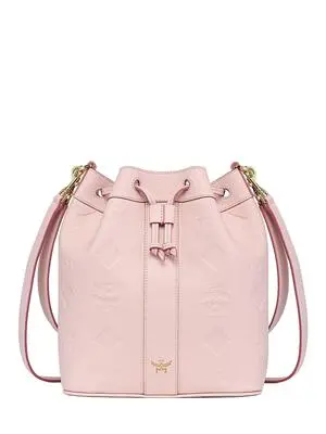 Mcm Dessau Drawstring Bag In Maxi Monogram Leather - Lotus Pink