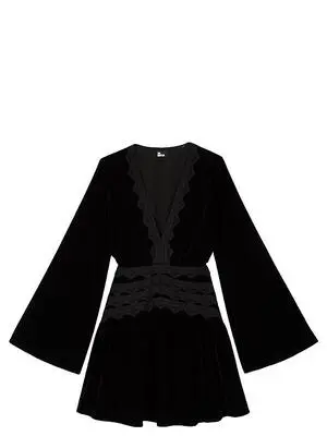 The Kooples Lace-embroidered Velvet Mini Dress - Black