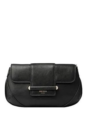 JIMMY CHOO Leather Shoulder Bag With Chain - Black/shiny Gold