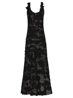 Oscar De La Renta Floral Cutout Threadwork Gown - Black
