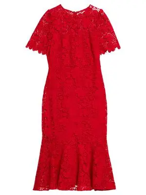 Shoshanna Darcy Floral Lace Midi Dress - Cherry