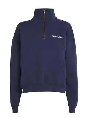 SPORTY & RICH Cotton Quarter-zip Sweatshirt - Navy