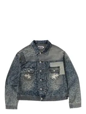 A BATHING APE Cloud Camo Denim Trucker Jacket - Navy Blue