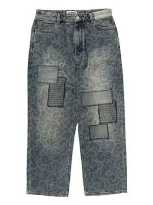 A BATHING APE Cloud Camo Jacquard Upcycled Denim Pants - Indigo