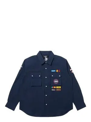 A BATHING APE X Kazuki Kuraishi Patch Military Long Sleeve Shirt - Navy Blue
