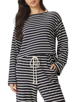 Splendid Livie Stripe Sweatshirt - Navy Blue/moonstone
