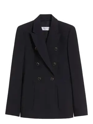 Max Mara Wool-Blend Seersucker Double-Breasted Blazer Ultramarine