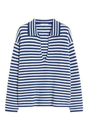 Max Mara Ribbed Cashmere Polo Shirt - White Blue