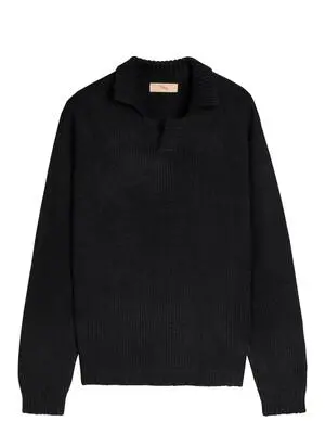 CHERRY LOS ANGELES Logo Knitted Alpaca-blend Henley Jumper - Black