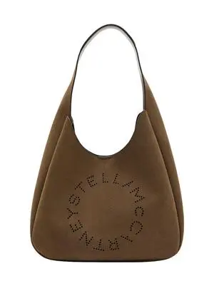 Stella McCartney Logo Faux Suede Shoulder Bag - Moca