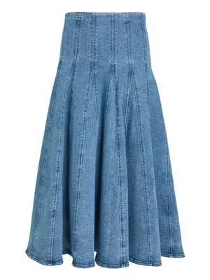 SIMKHAI Taylan Panelled Stretch-Denim Midi Skirt