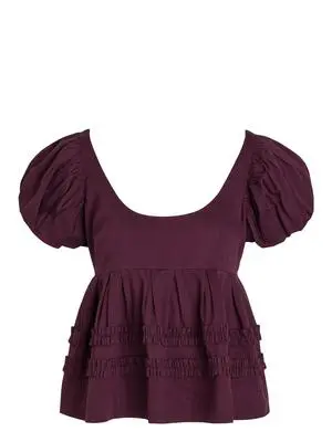 DAMSON MADDER Ruffled Cotton-poplin Blouse - Purple