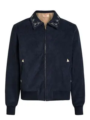 CHERRY LOS ANGELES Embroidered-collar Corduroy Jacket - Navy