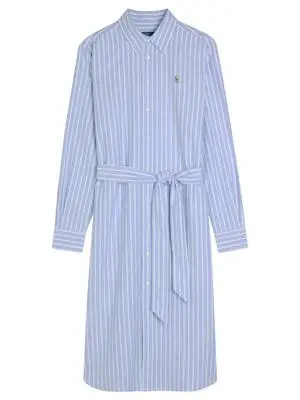 Polo Ralph Lauren Striped Belted Cotton Shirt Dress - Blue