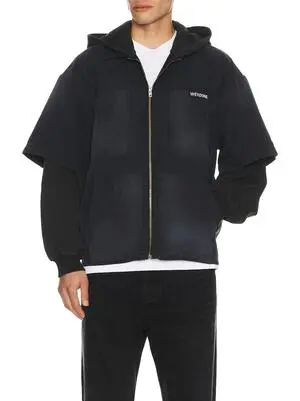 We11Done Faded Layered Hoodie Jacket - Black