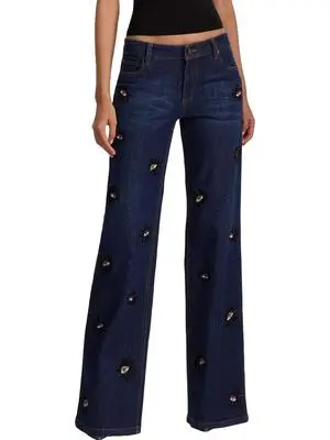 Alice + Olivia Roxie Embellished Jeans - Denim