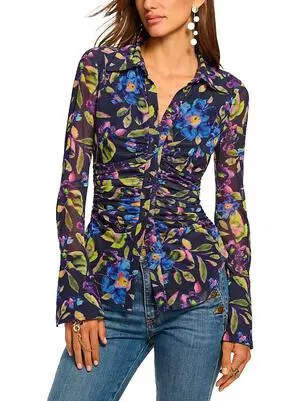 Ramy Brook Floral Talisa Top - Navy Floral Mesh
