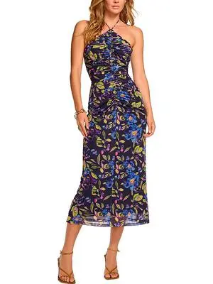 Ramy Brook Aveline Halter Midi Dress - Navy Floral Mesh