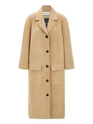 FERRAGAMO Single-breasted Nappa Suede Coat - Neutral