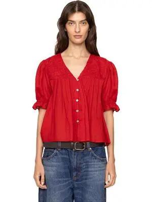 Sea Imogen Puff Sleeve Top - Red