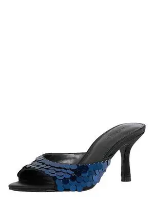 Aqua Shely Sequin Mules Black