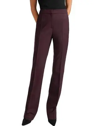 Santorelli Amara Virgin Wool Stretch Straight Leg Pants - Raisin