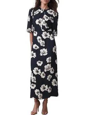 Mint Velvet Garden-print Midi Dress - Navy