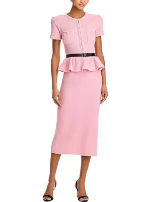 SELF-PORTRAIT Peplum Waist Midi Dress - Pink