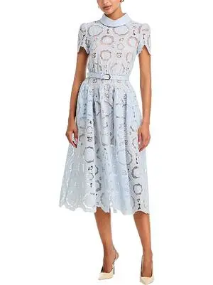 SELF-PORTRAIT Floral Lace Midi Dress - Blue