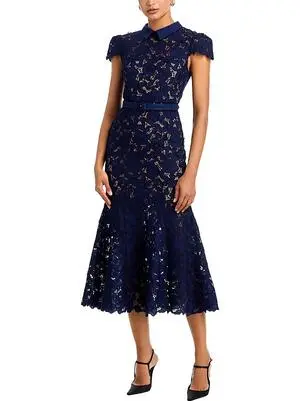SELF-PORTRAIT Guipure Lace Midi Dress - Navy