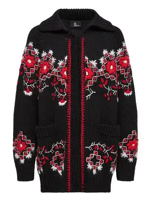 Moncler Embroidered Wool-blend Cardigan - Black