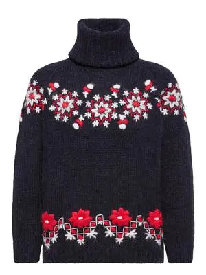 Moncler Hand-embroidered Alpaca And Wool Turtleneck Sweater - Blue