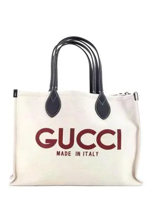 Gucci Logo Printed Canvas Medium Tote Bag - Neutrals