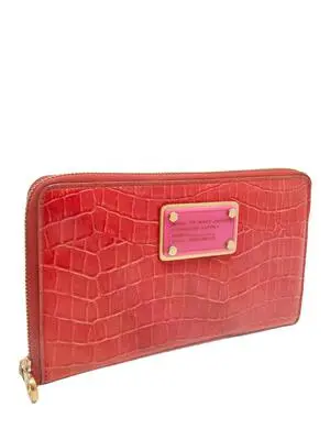 Marc Jacobs Croc-embossed Zip Clutch - Red