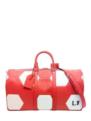 LOUIS VUITTON X FIFA 2018 Keepall Bandoulière 50 Embossed Tote Bag Red