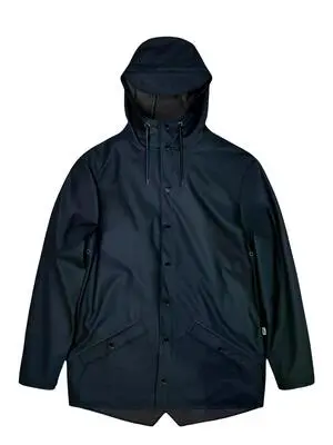 Rains Hooded Rain Jacket With Pockets - Blue