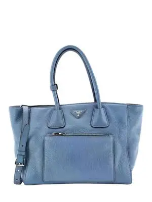 Prada Front Pocket Wing Convertible Vitello Daino Tote Bag - Blue