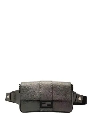Fendi Leather Selleria Convertible Baguette Satchel - Grey
