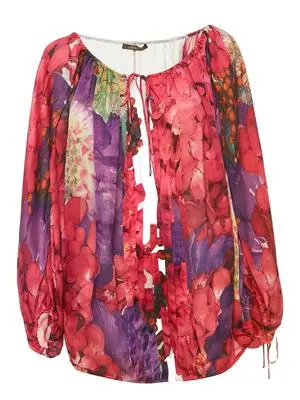 Roberto Cavalli Floral-print Pleated Blouse - Pink