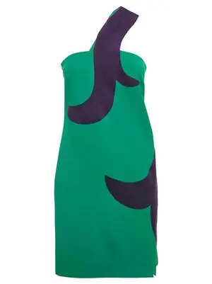 Versace One-shoulder Appliqué Mini Dress - Green