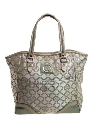 Versace Monogram Fabric And Croc Embossed Leather Tote - Neutrals