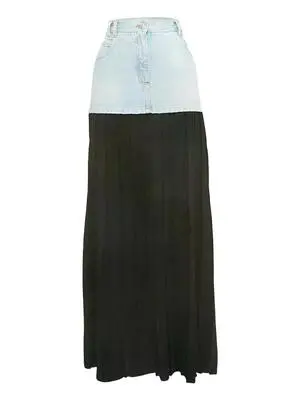 Balmain Denim Pleated Maxi Skirt - Blue