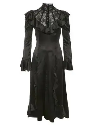Gucci Lace-trimmed Ruffle Dress - Black