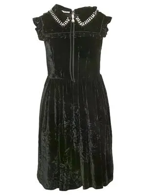 Miu Miu Rhinestone-embellished Velvet Dress - Black