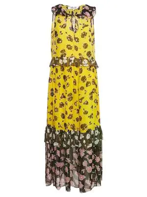 Diane Von Furstenberg Floral-print Tiered Dress - Yellow