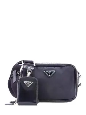 Prada Brique Camera Tessuto And Spazzolato Leather Small Crossbody Bag - Black