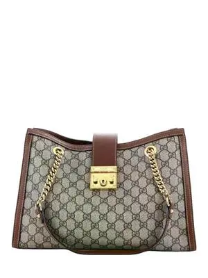 Gucci Padlock Chain Gg Coated Canvas Medium Tote - Brown